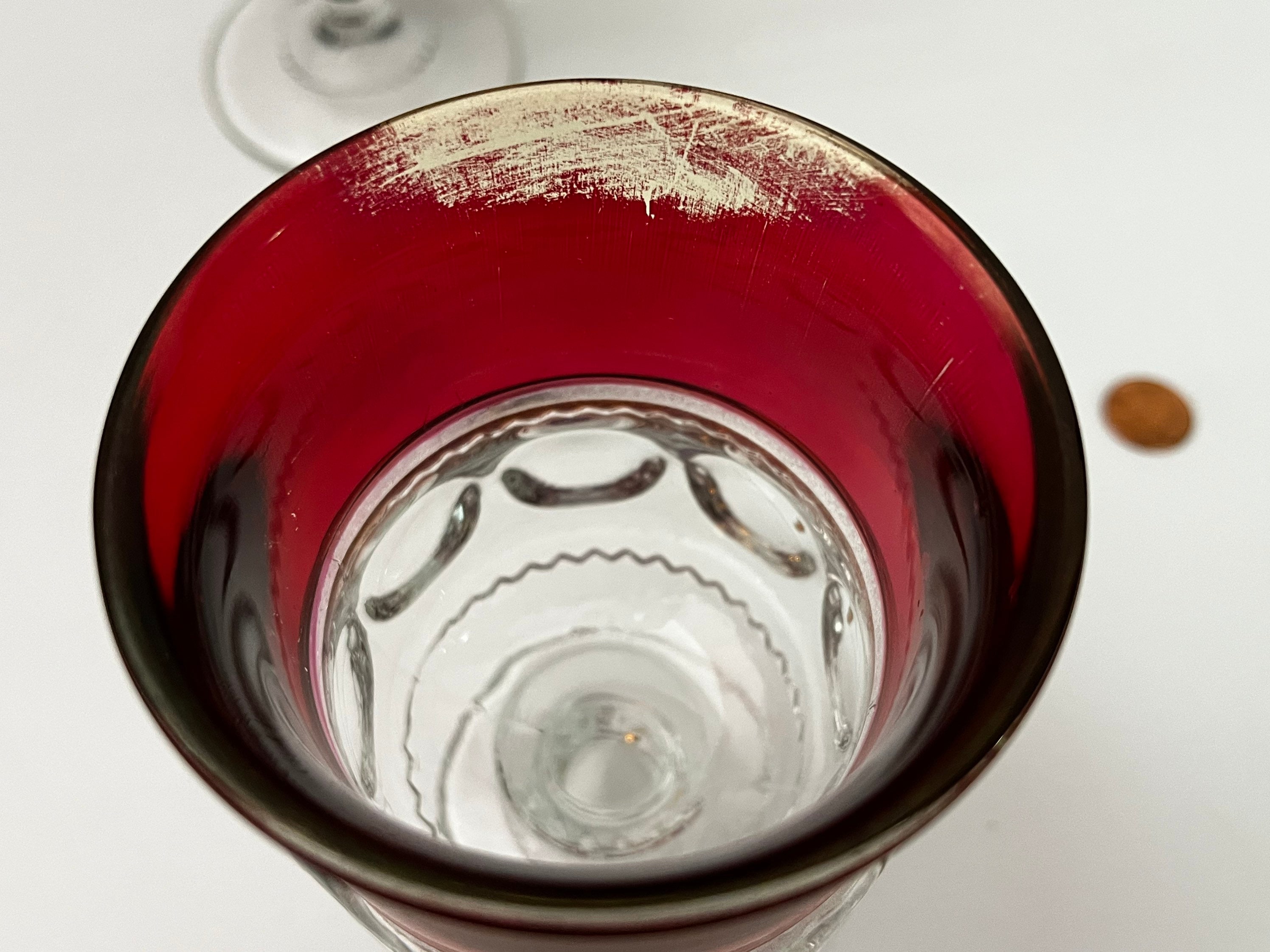 4 Vintage King's Crown Clear w/ Red Flash Glass Wine or Water Glasses ...