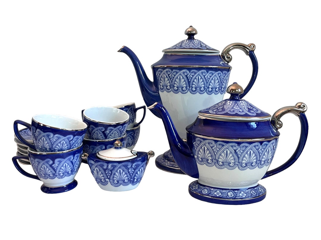 Vintage Bombay China Art Deco Coffee & Tea Set: Blue Tile, 18-piece - Etsy