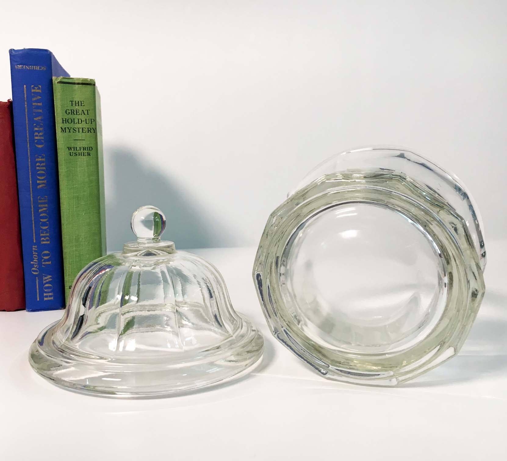 Vintage Heavy Clear Glass Antique Apothecary Jar With Lid Drug Store