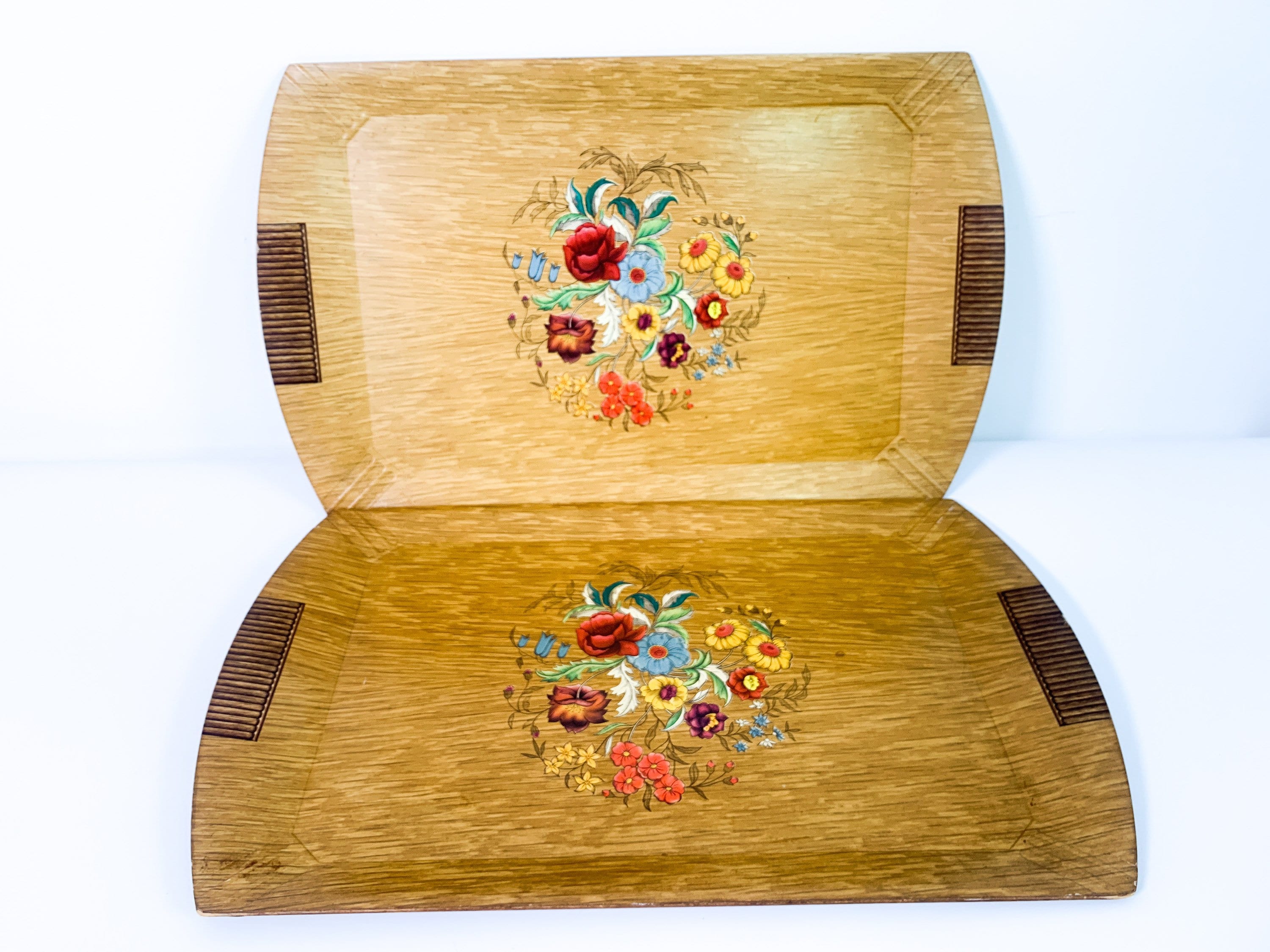 Vintage Set 2 Hasco Matching Wood Trays w/ Handles - Pair Retro ...