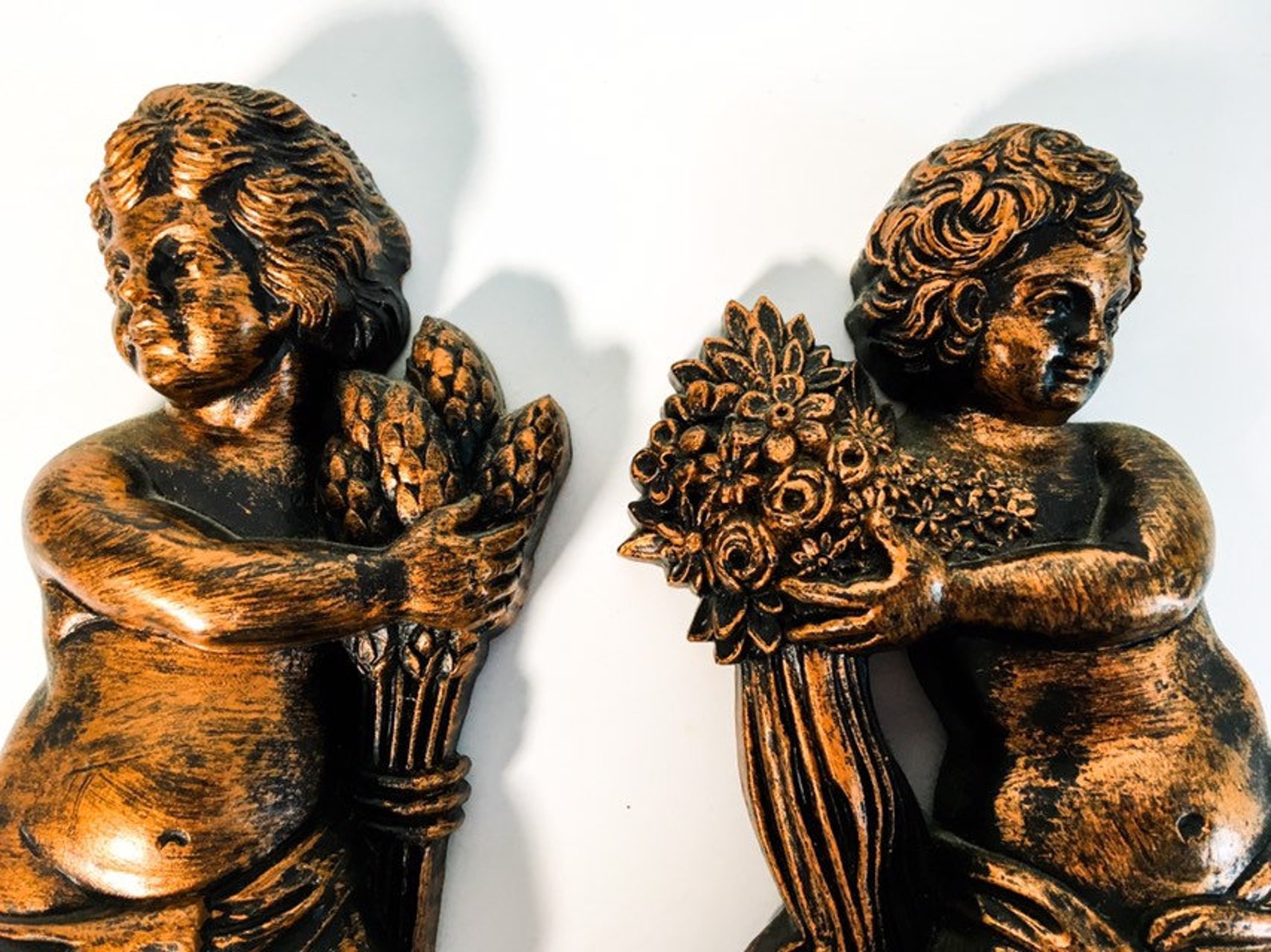 Vintage Pair Cherub Mid Century Wall Decor 2 Copper Colored - Etsy