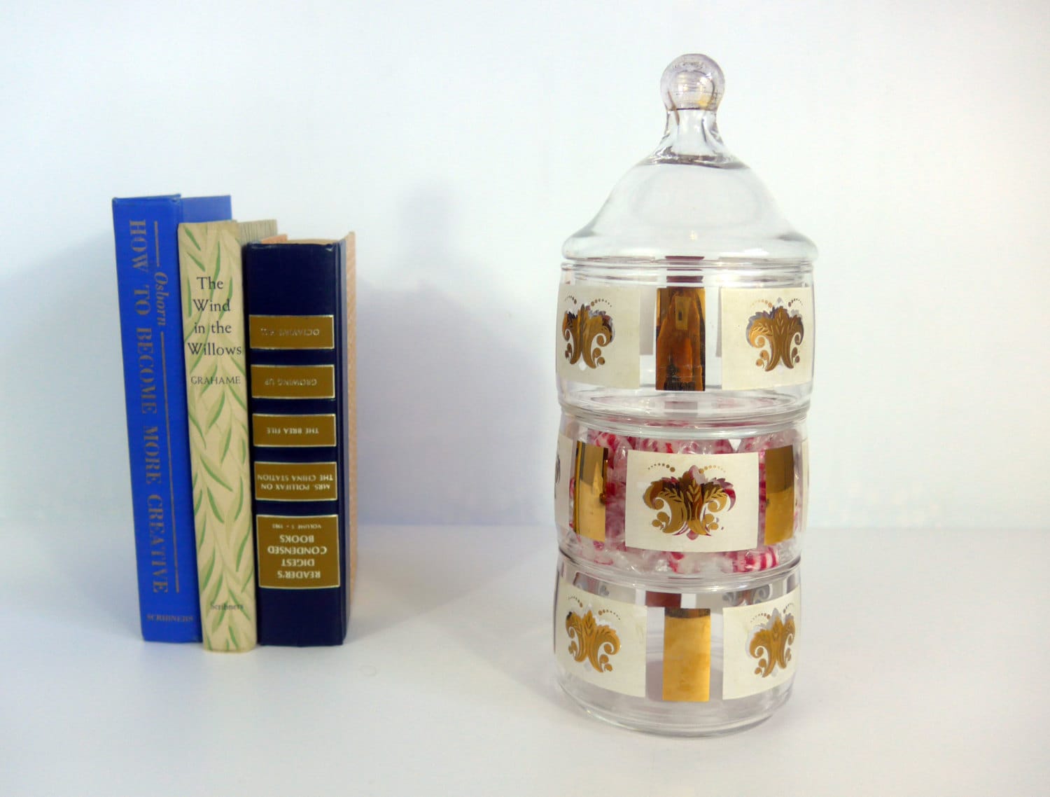 Anchor Hocking 22K Gold Glass Stacking Candy Jar - Mid Century 4 Piece ...