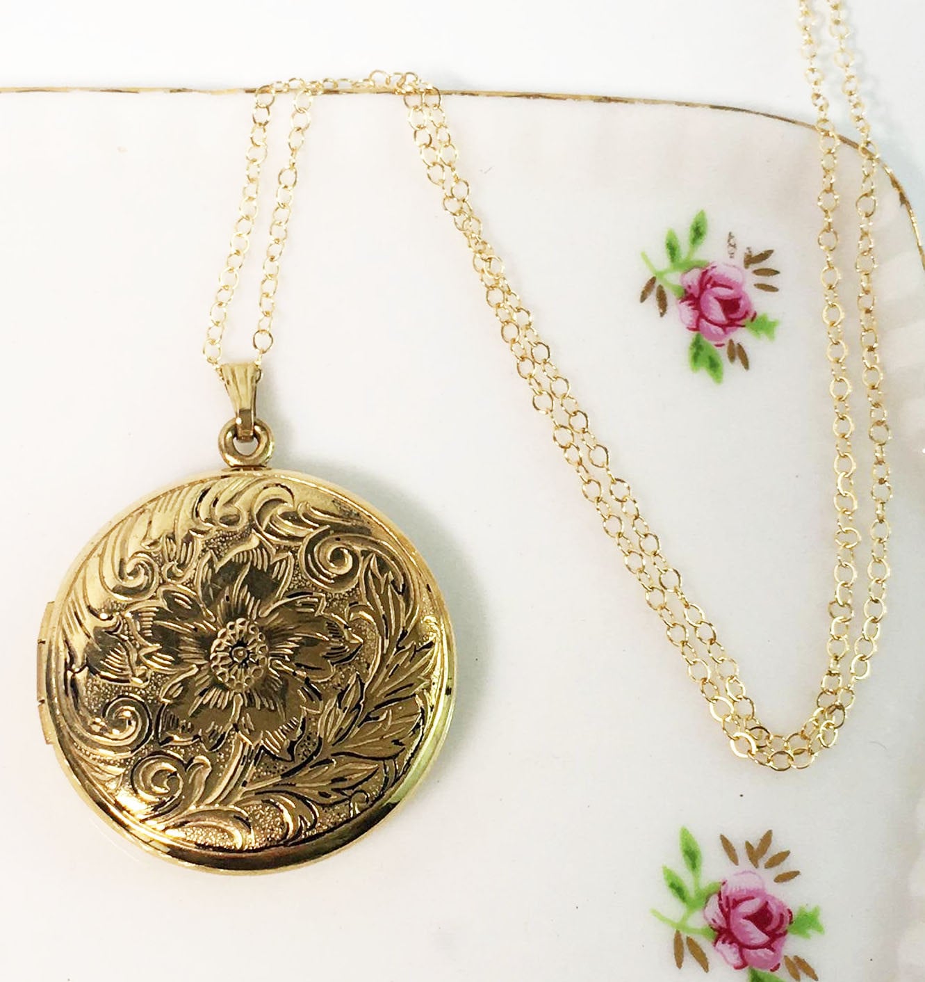 Vintage WEH HAYWARD Gold Filled Locket Necklace on 14K GF Chain - Large ...