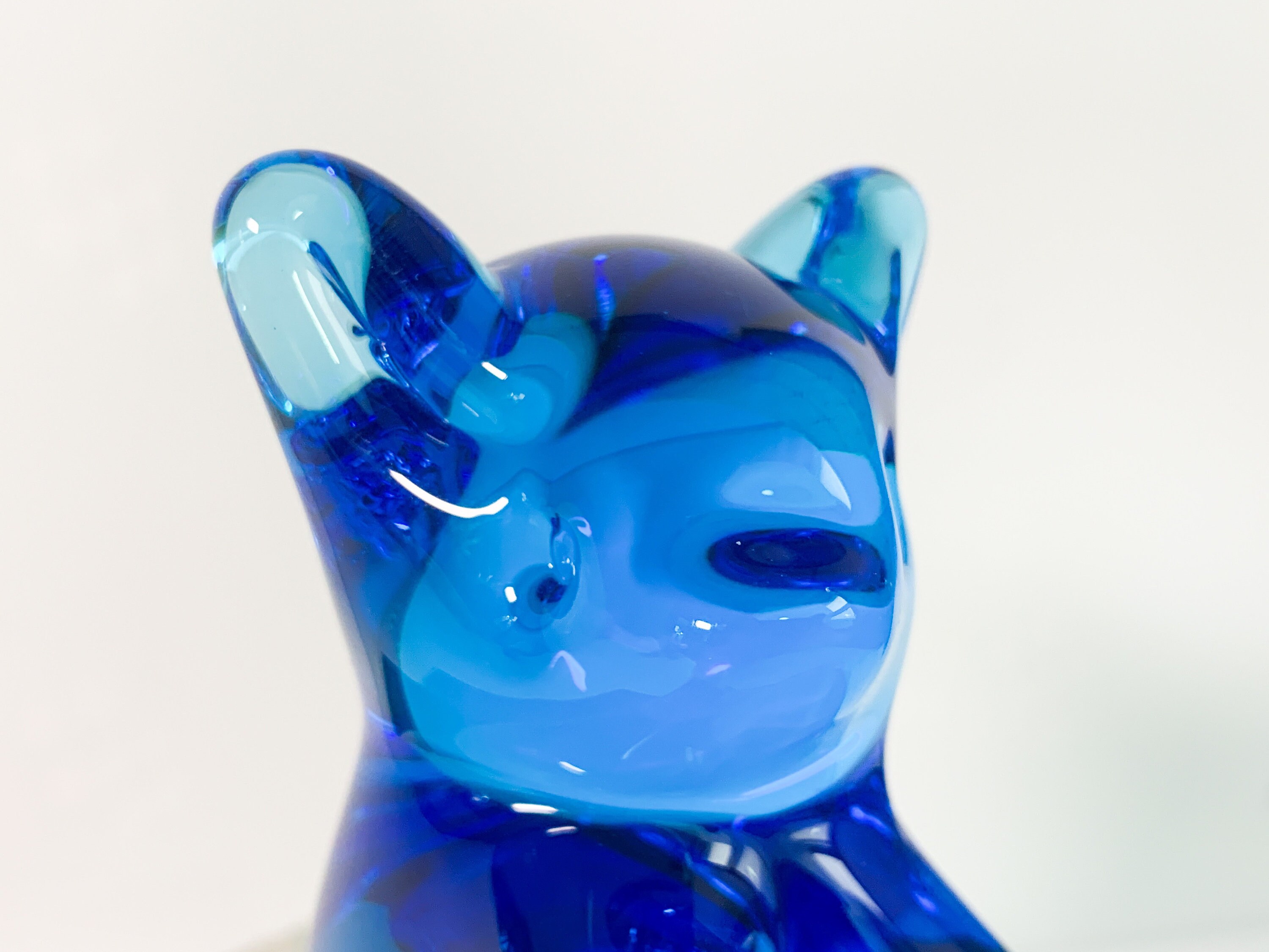 Vintage Blue Glass Bear - Blown Glass Animal Figurine - Sitting 8 High ...