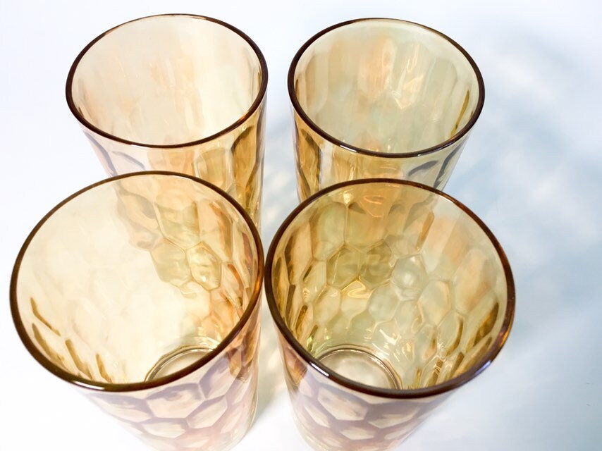 4 Depression Glass Hex Optic Iridescent Flat Tumblers - Vintage Glasses ...