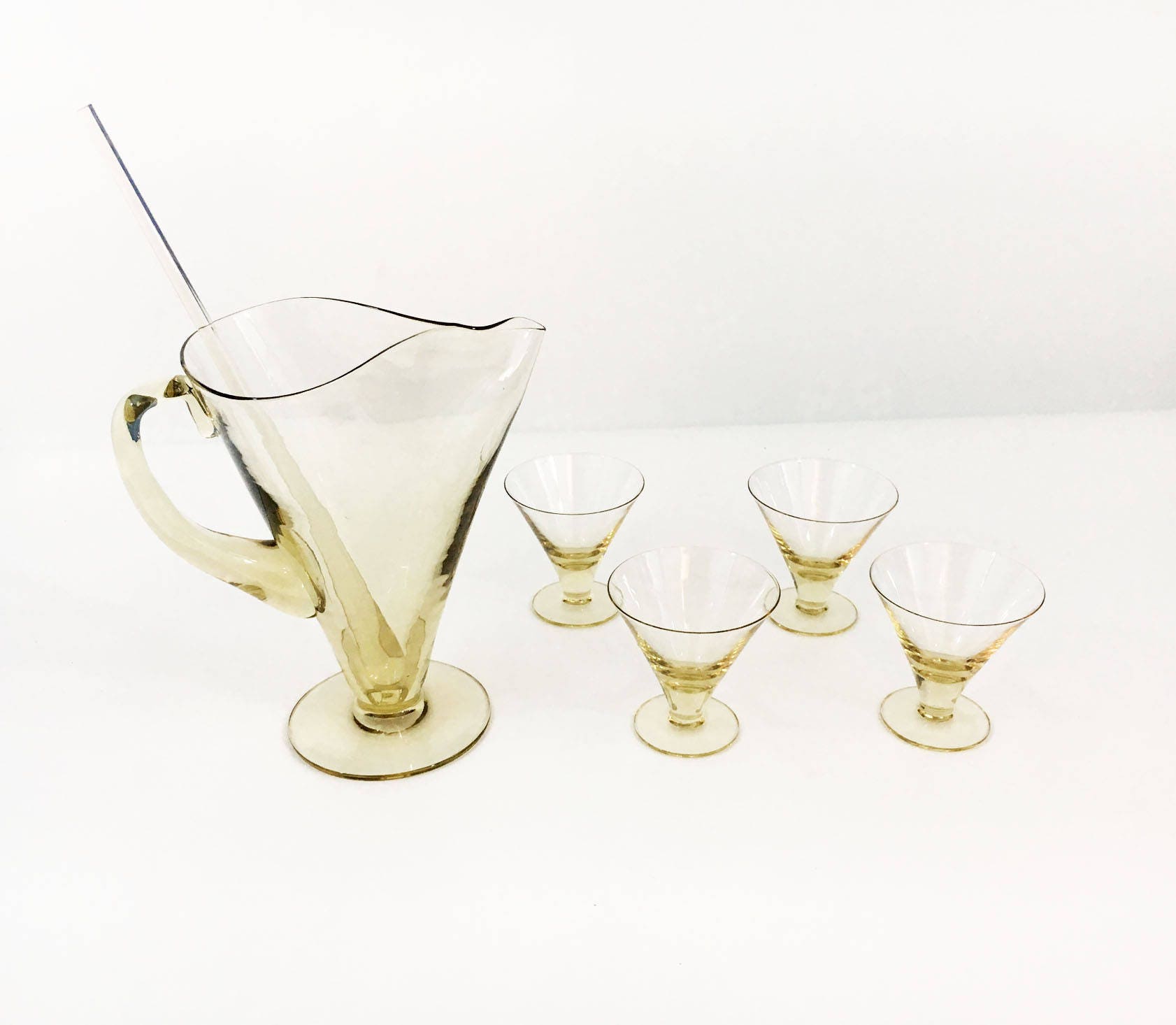 Vintage Martini Set - Smoke Gray Glass Cocktail Pitcher with Matching ...