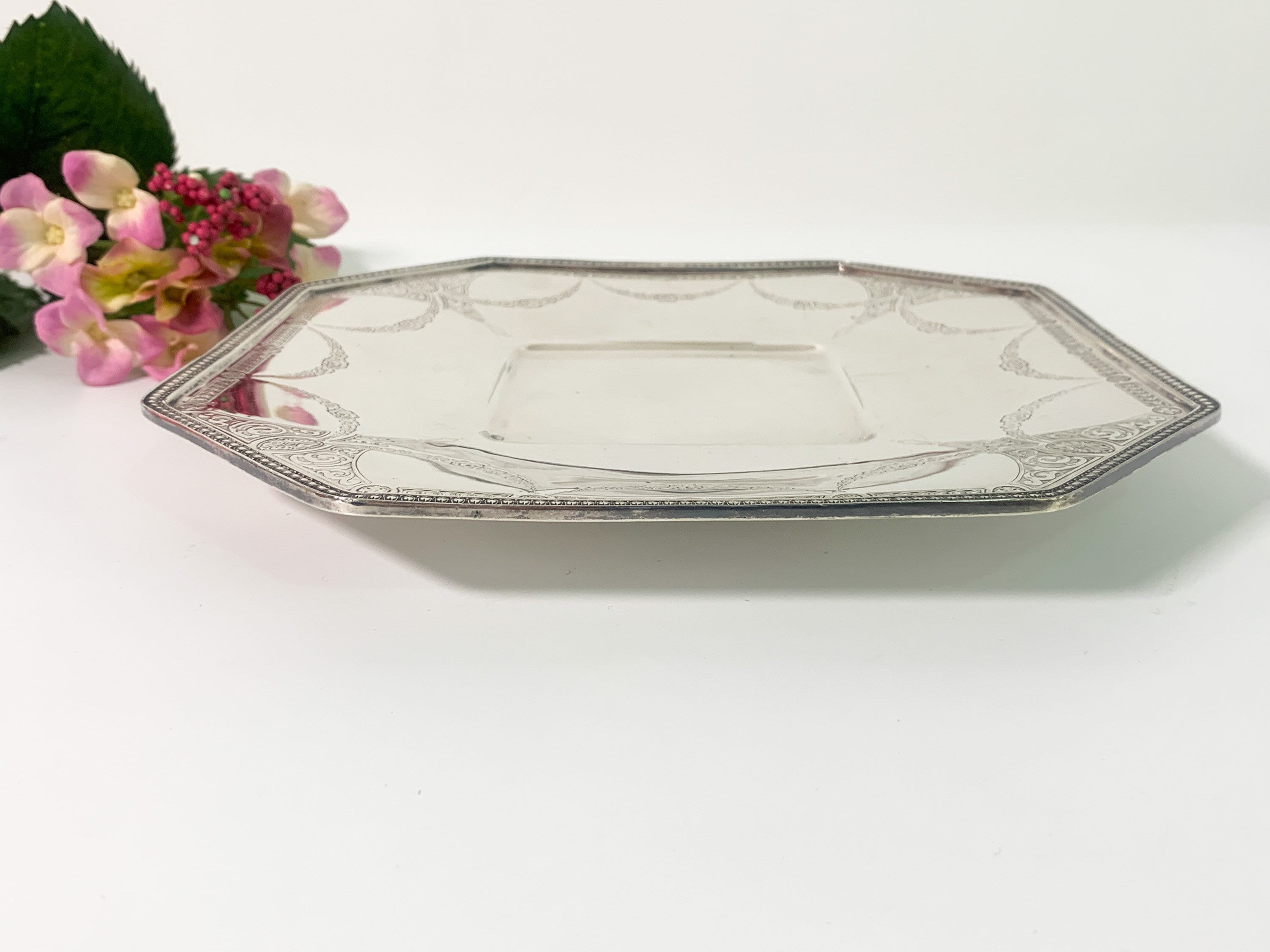 Antique Wallingford Wallace Silverplate Etched Garland Tray - Vintage ...