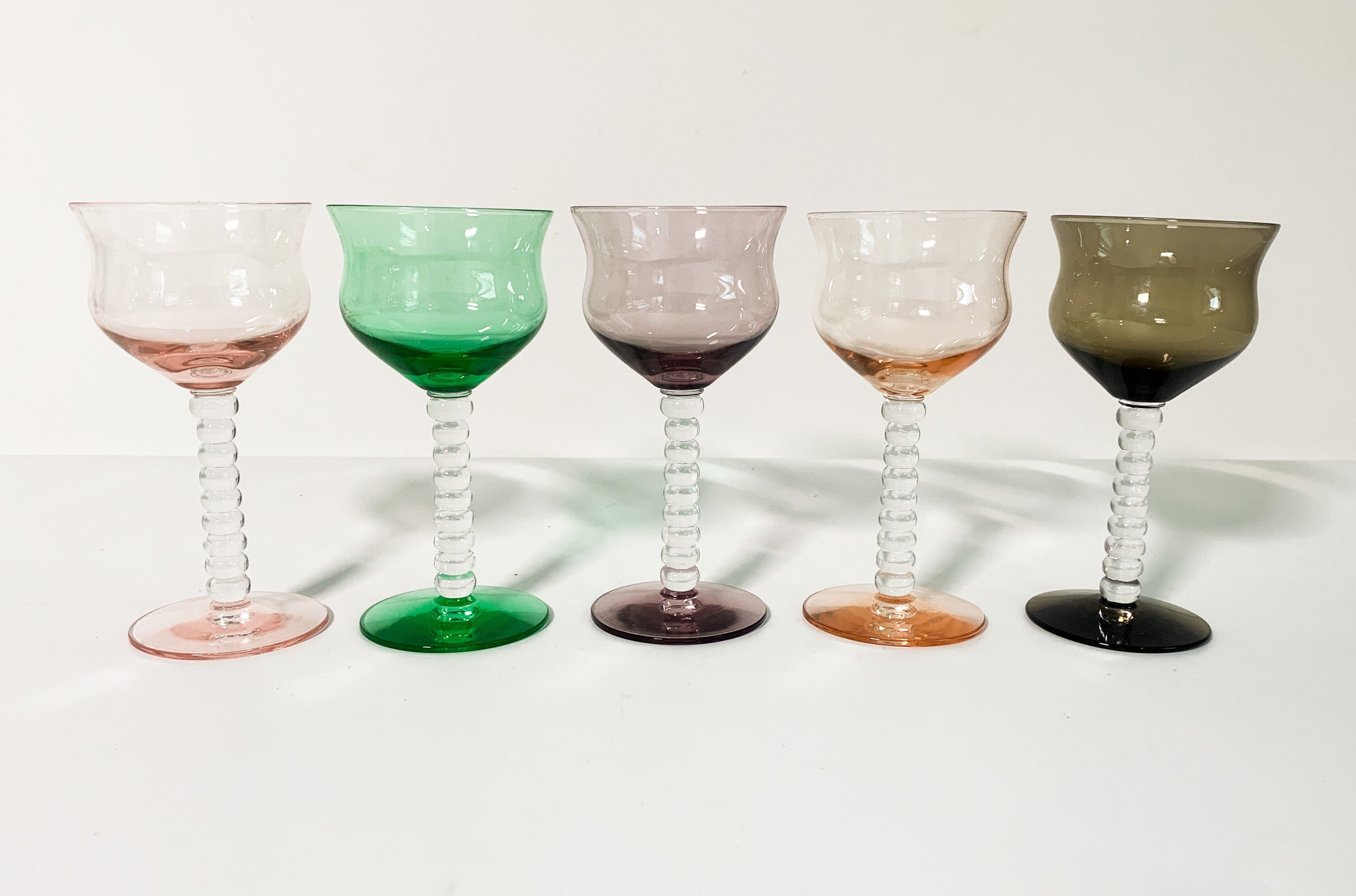 5 Vintage Multi Color Cocktail Liquor Wine Glasses w/ Twisted Stem ...