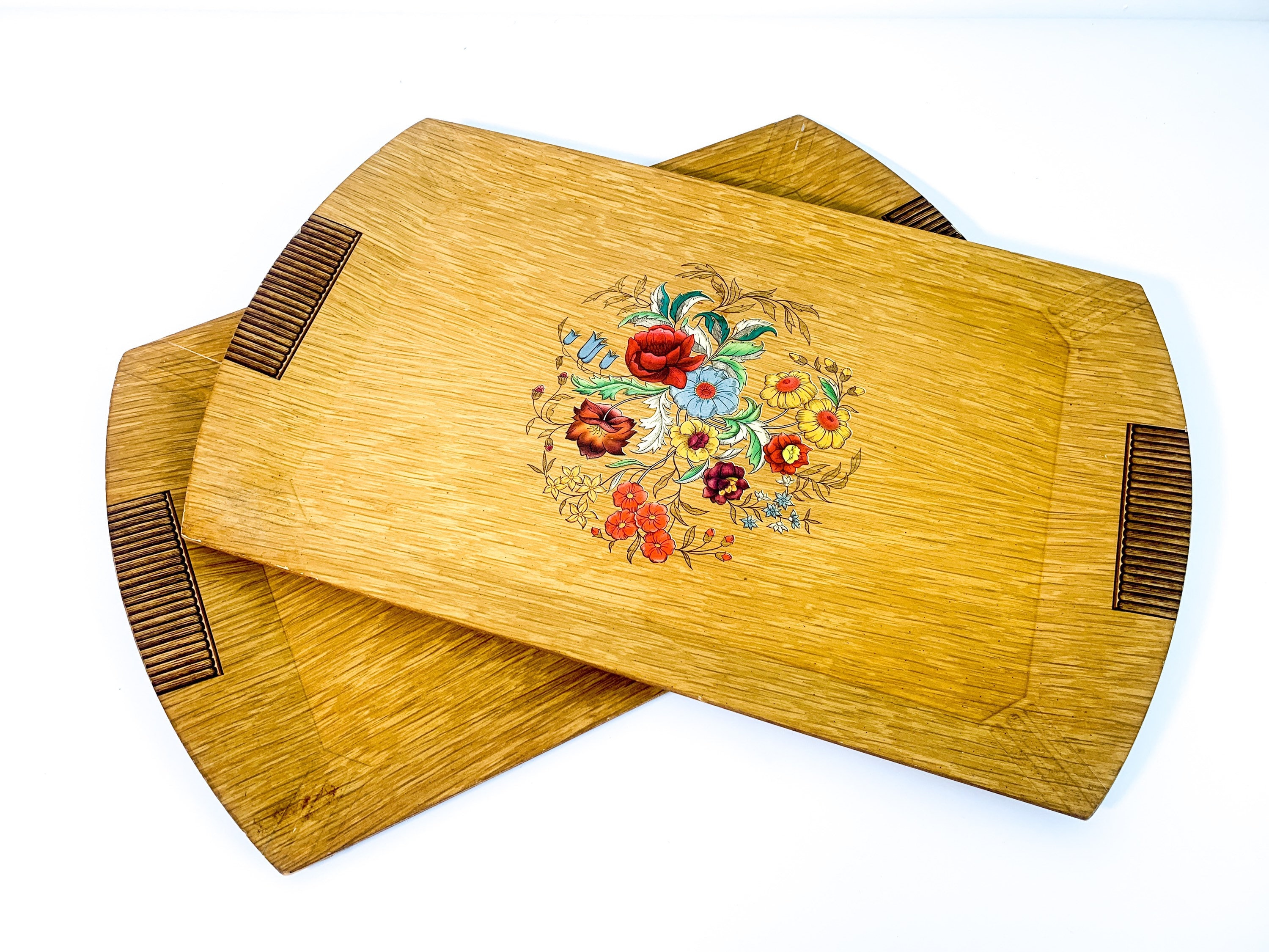 Vintage Set 2 Hasco Matching Wood Trays w/ Handles - Pair Retro ...