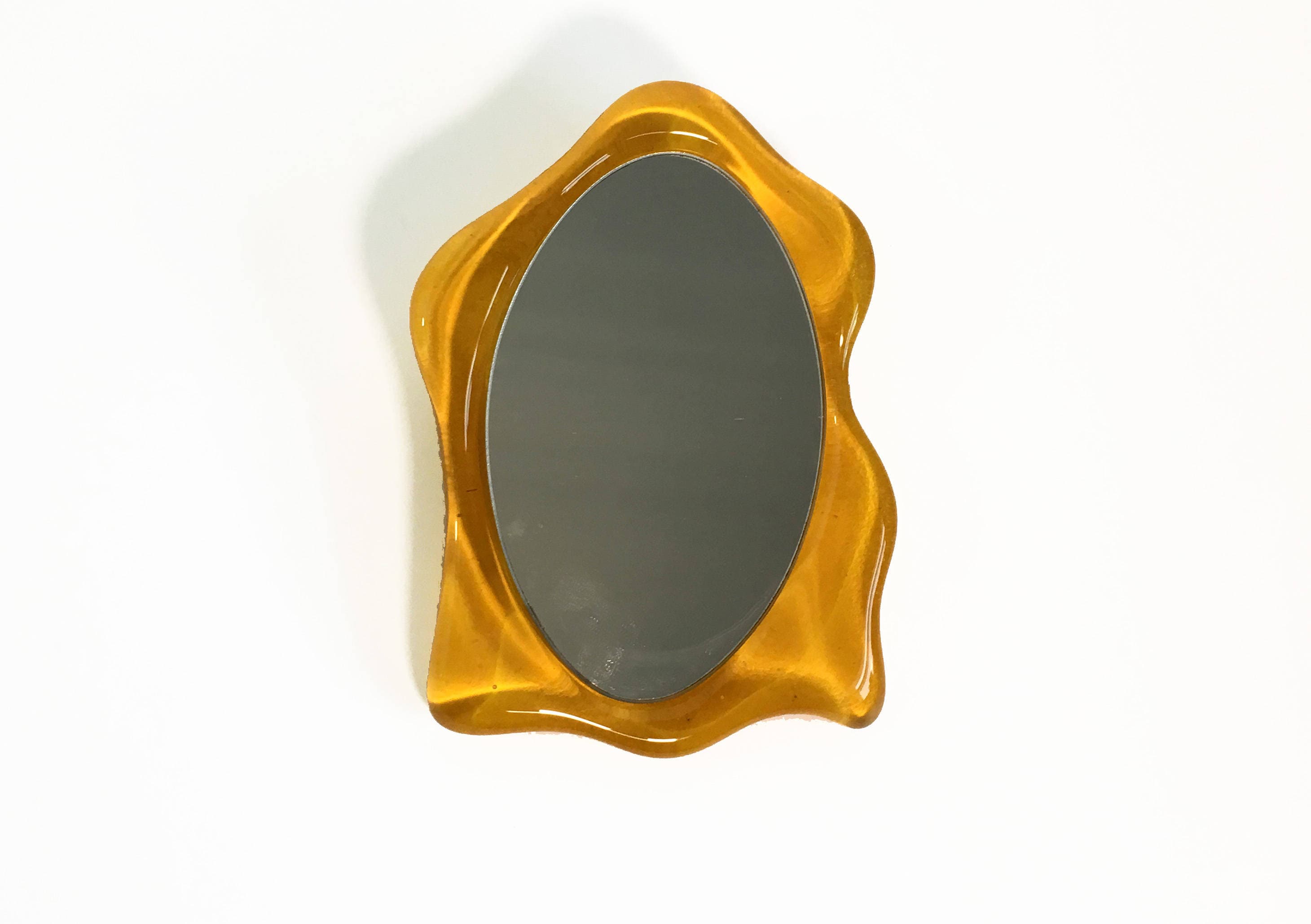 Vintage Art Glass Mirror Abstract Yellow Orange Glass Frame w/ Free ...