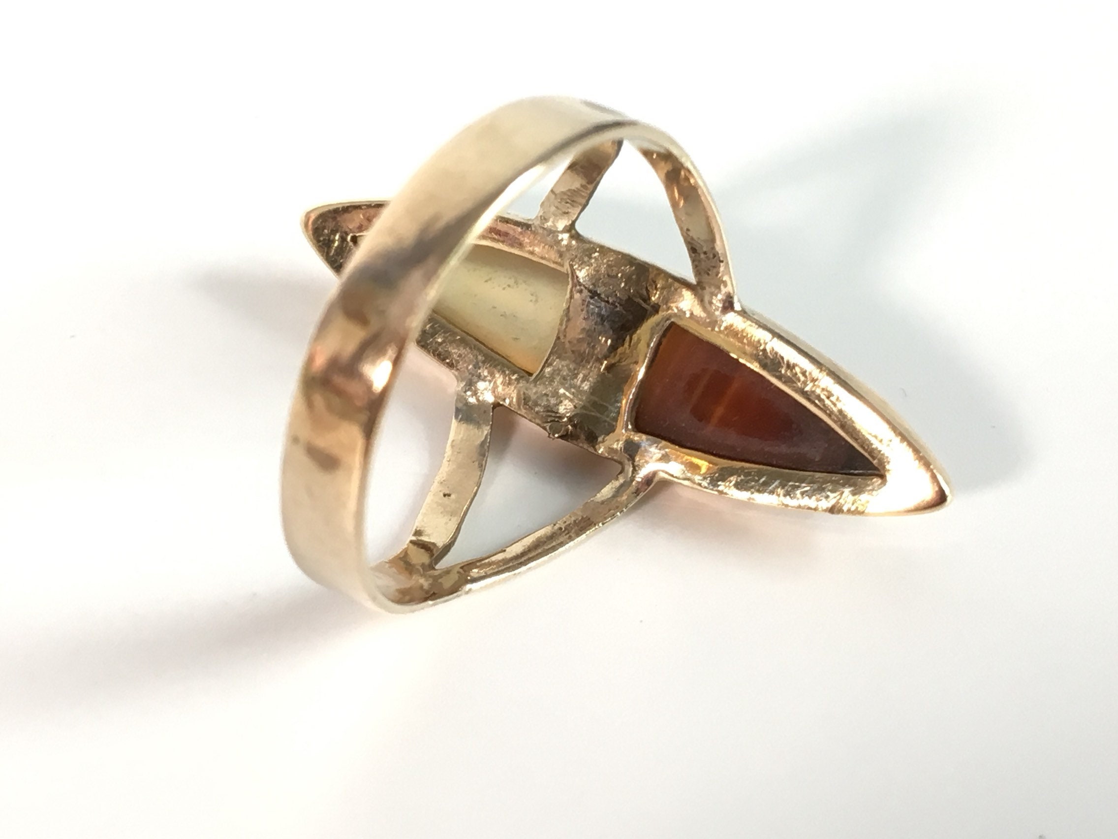 Vintage Victorian Navette Ring w/ Banded Agate - 10K Gold Plated Size 8 ...