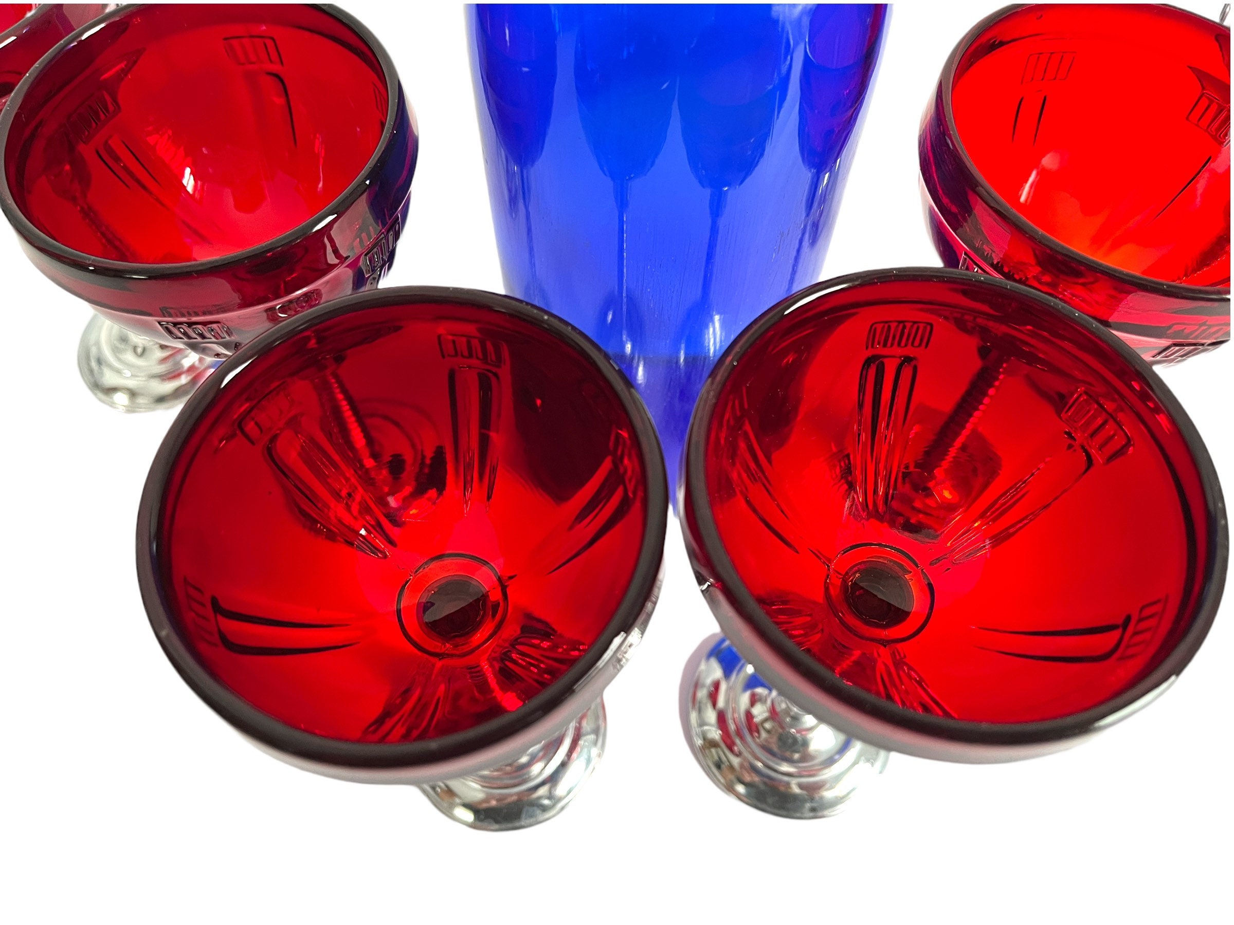 6 Vintage Ruby Red Glass & Metal Stem Glasses Cocktail Liquor ...