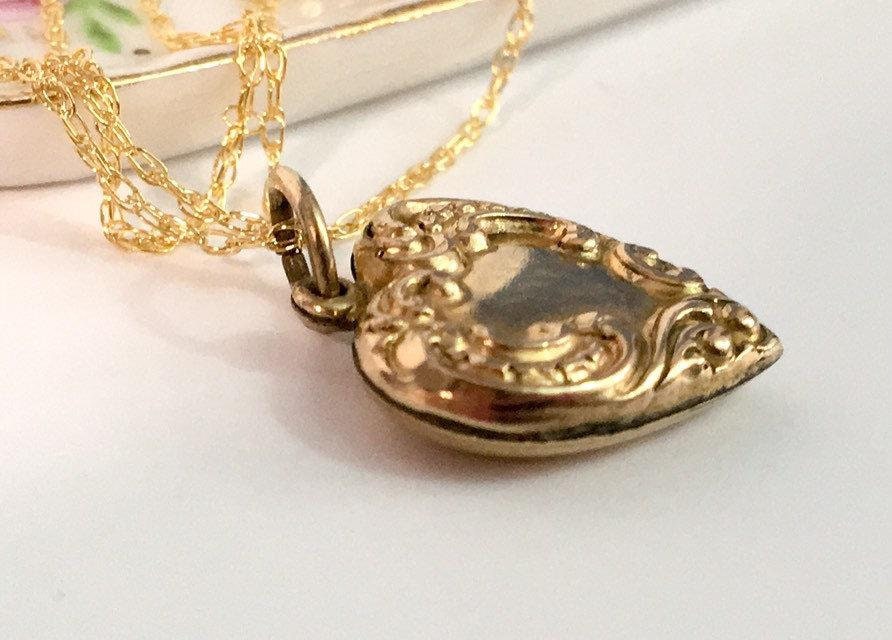 Antique 10K Gold Filled Heart Pendant Necklace - Vintage Petite ...