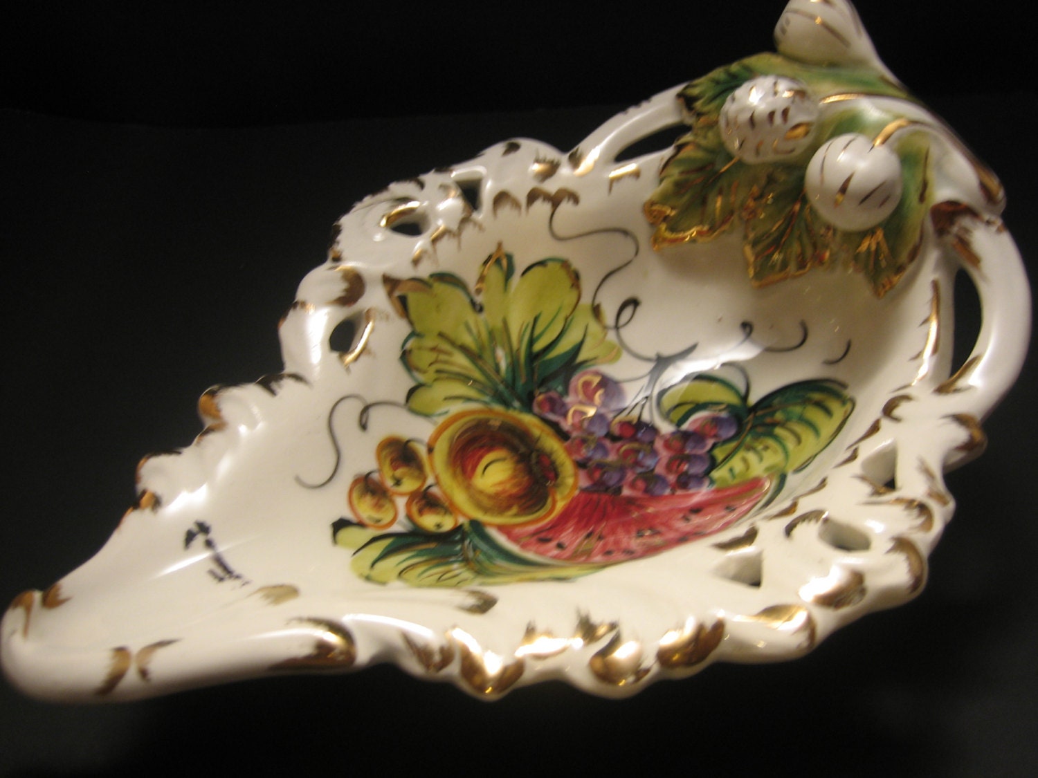 Vintage Hand Painted Italian Dish - Colorful Fruit, Gold with 3D ...