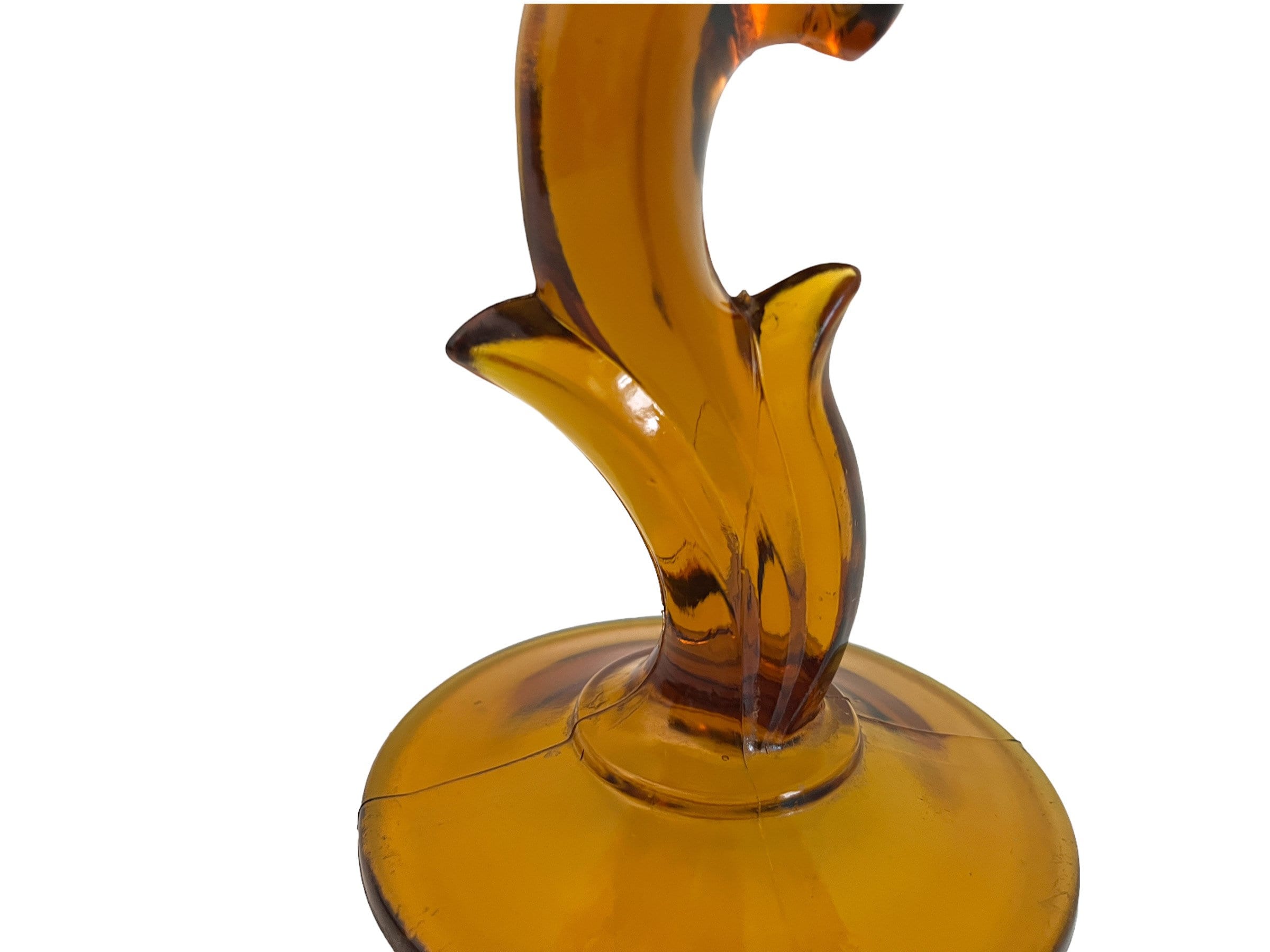 Vintage Amber Glass Compote Pedestal Bowl w/ Curved Leaf Shaped Stem ...