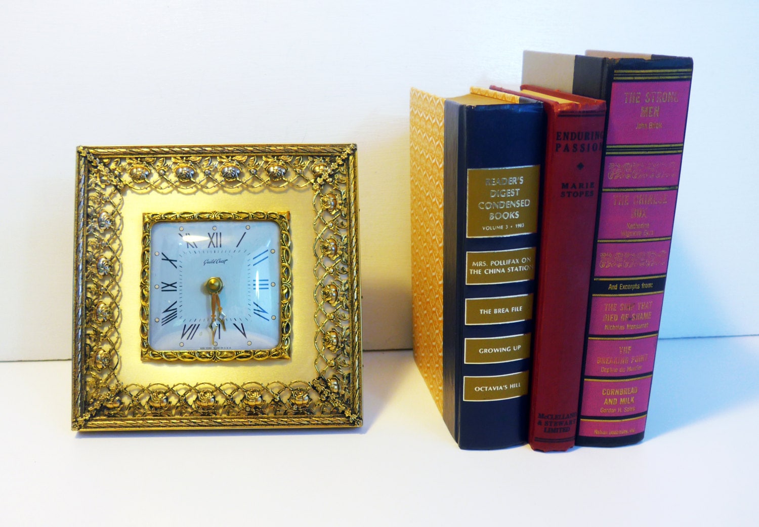 Vintage Guild Crest Clock - Ornate Gold Filigree Table Clock w/ Stand ...