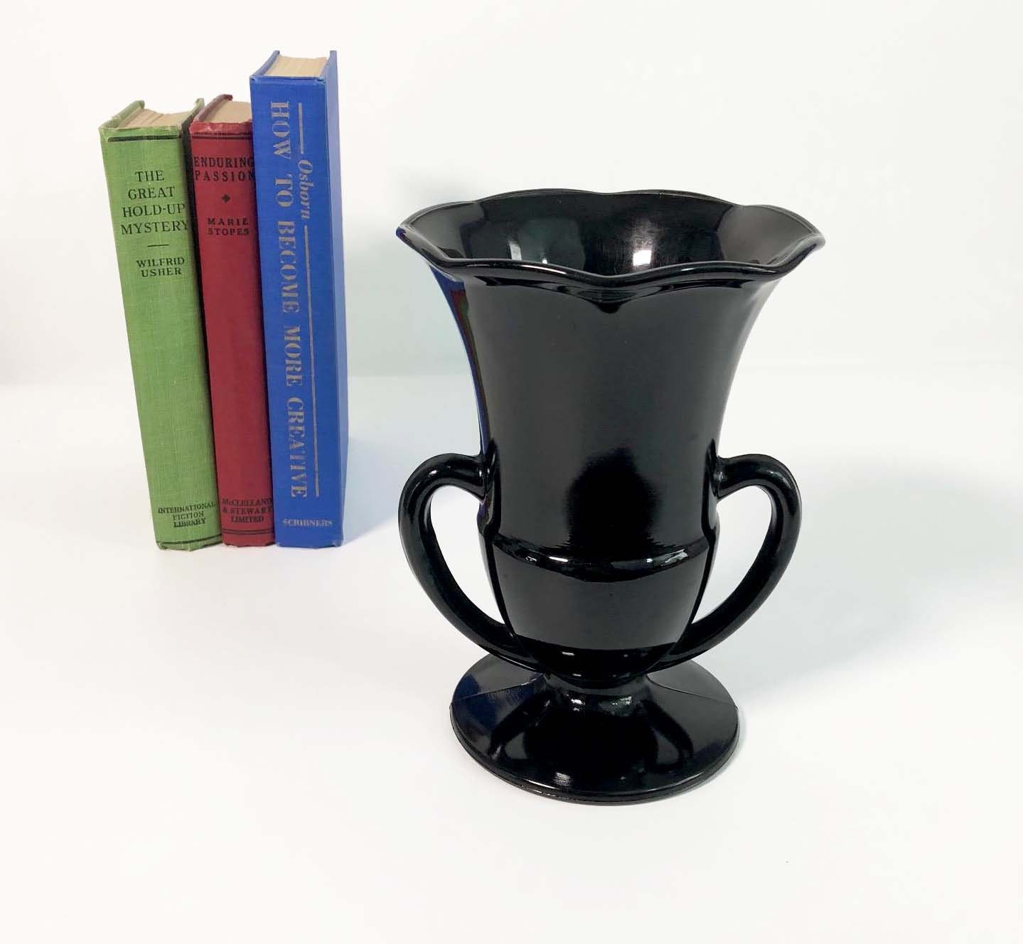 Black Amethyst Depression Glass Double Handled Footed Vase - Trophy ...