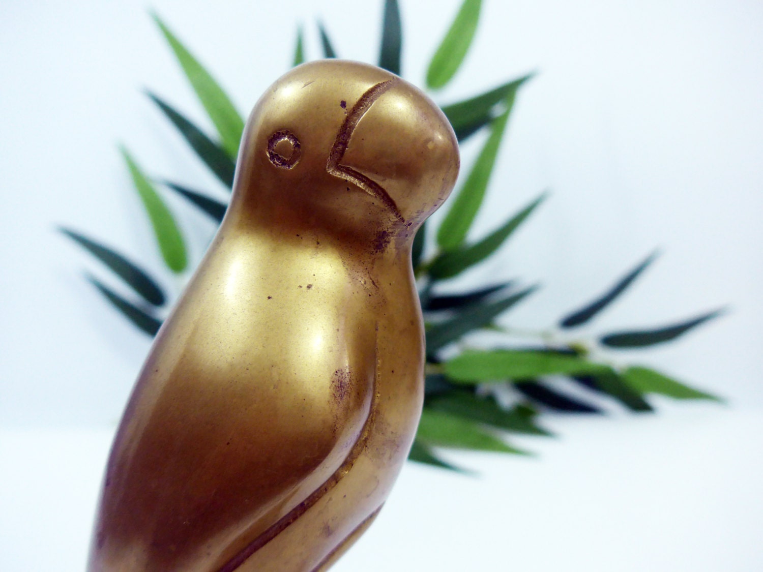 Brass Parrot w/ Wide Base - Vintage Home Decor Library Decor - Standing ...