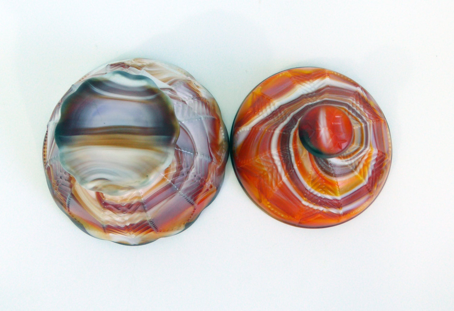 Authentic Imperial Glass Ruby Slag Round Candy Dish & Cover Feather ...