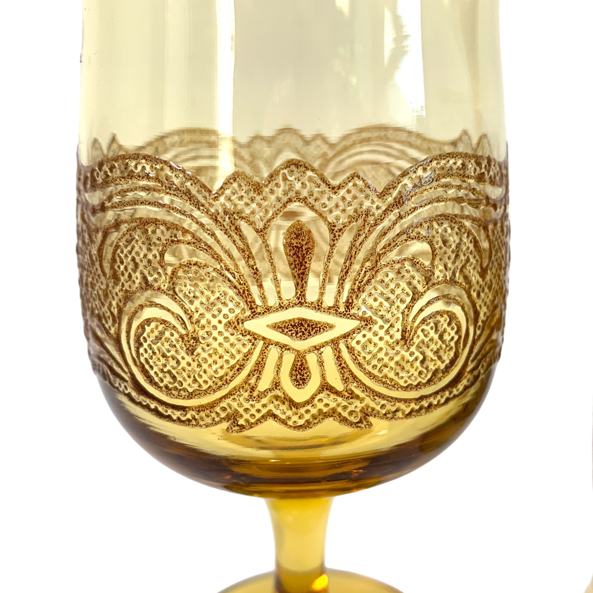 4 Vintage Libbey Americana Amber Glass Water Goblet - Four Retro Large ...