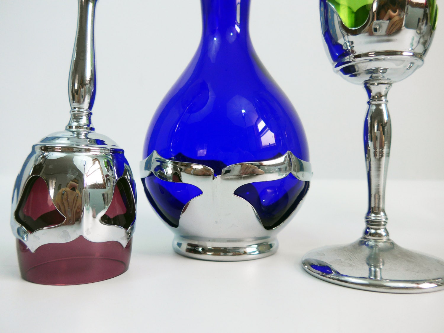 Vintage Decanter Farber Brothers Cobalt Blue Cordial Set Glass w ...