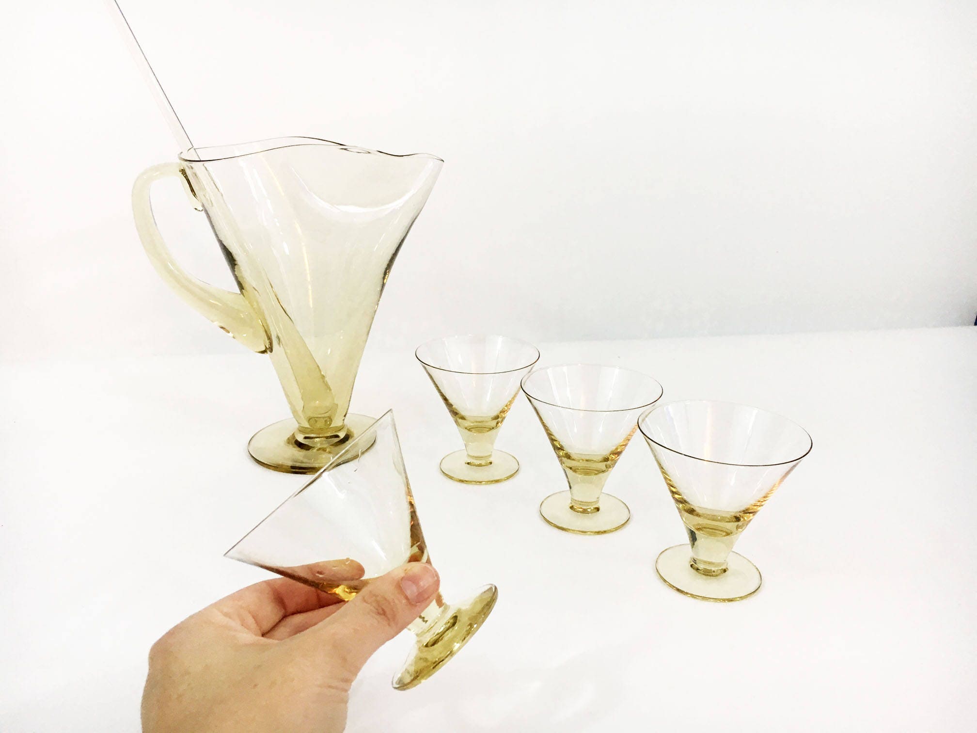 Vintage Martini Set - Smoke Gray Glass Cocktail Pitcher with Matching ...