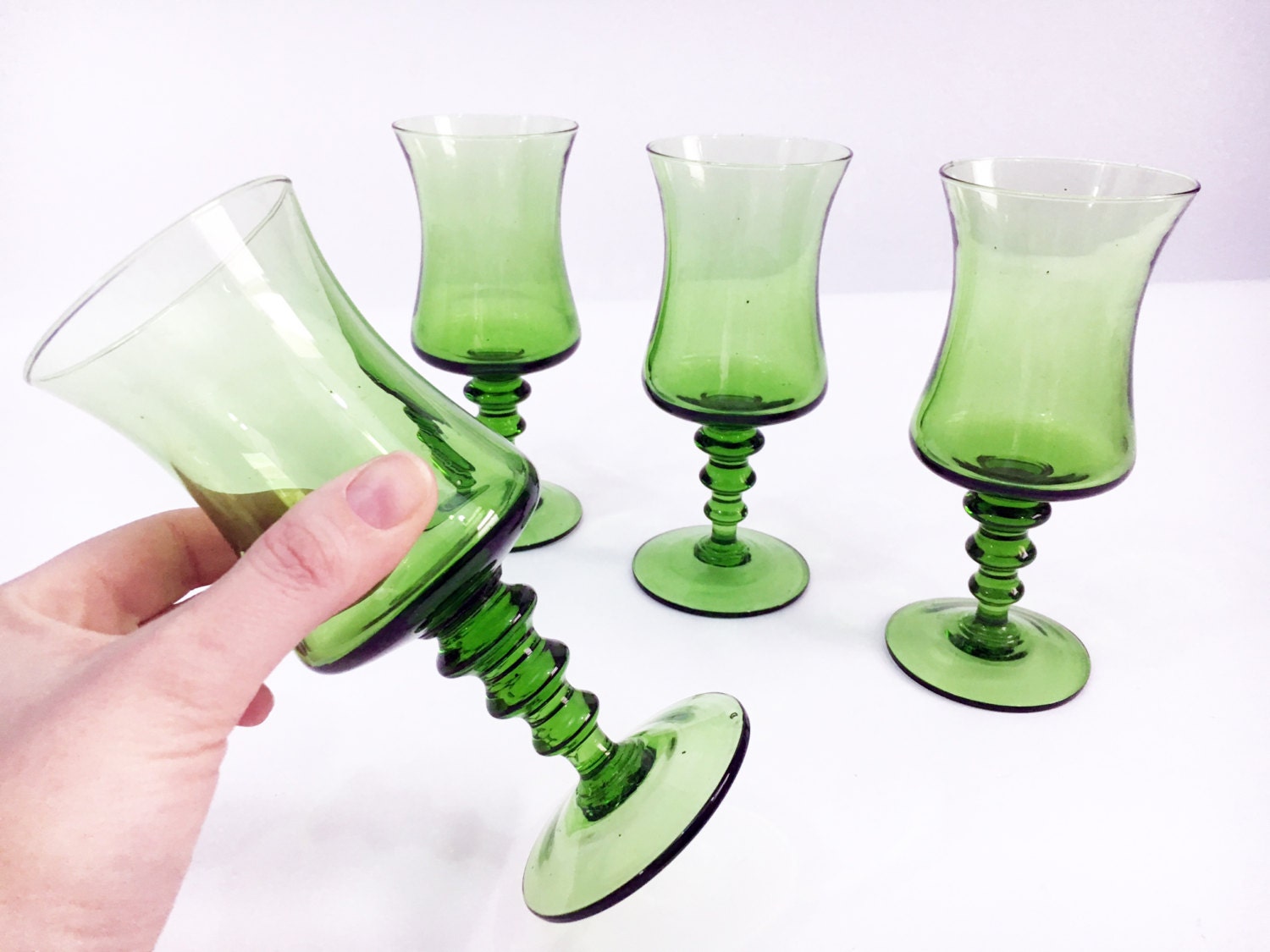 Vintage Blue w/ Gold Band Rim Wine Glasses - Set of 4 Italian Glassware ...