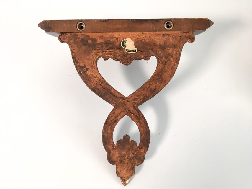 Vintage Syroco Wood Shelf - Reddish Brown Wood Shelf - Syracuse ...