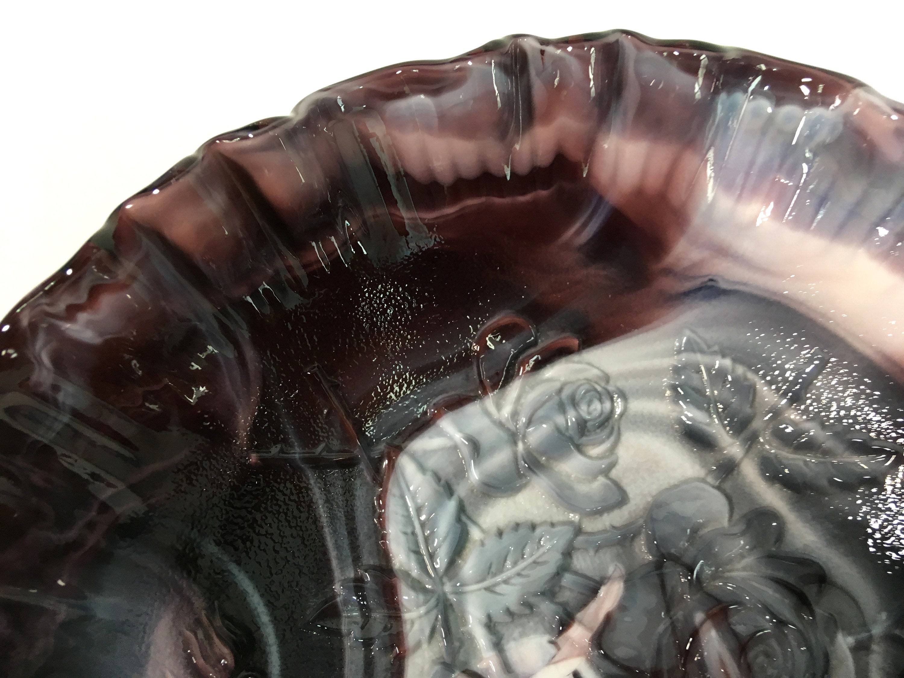 Vintage Imperial Purple Slag Glass Amethyst Footed Bowl Open Rose Pattern Retro Home Decor