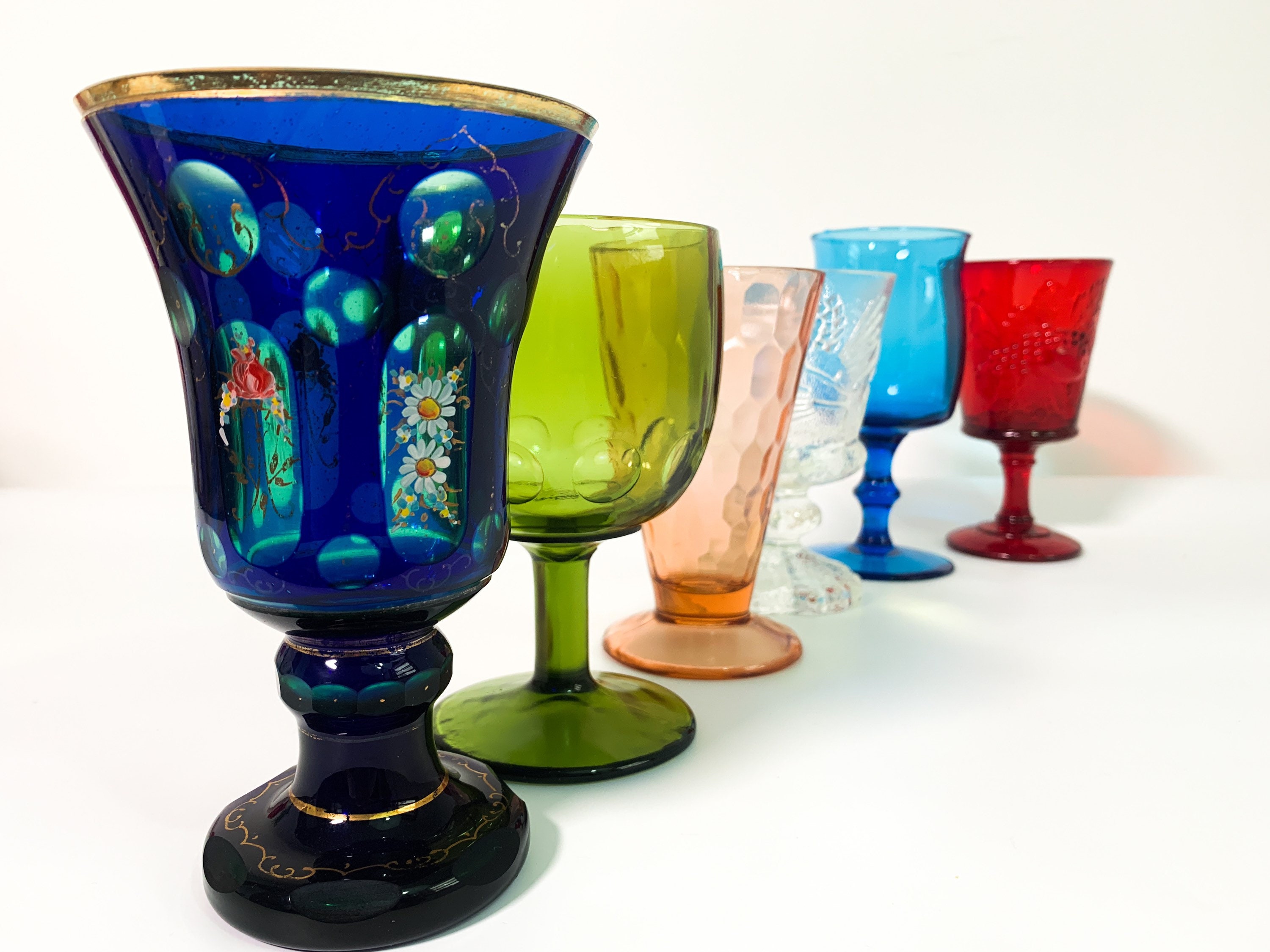 2nd Time Around Vintage Set 6 Mulit-Color Large Goblets Glasses ...
