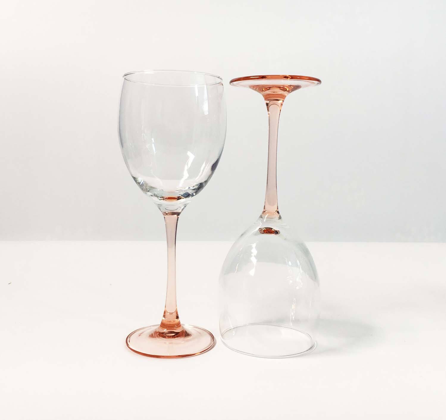 Vintage Set Of 6 Luminarc Wine Glasses W Pink Stems 6 Pink Blush Stemmed Glassware Clear