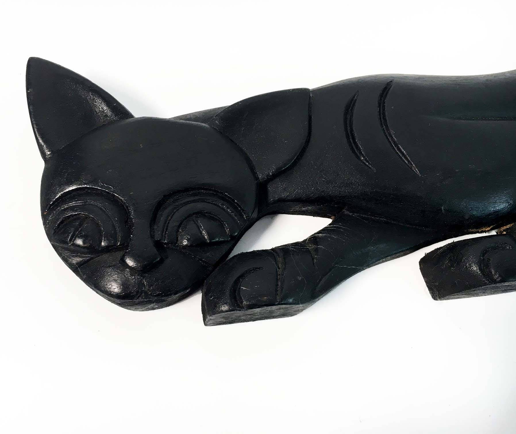 RESERVED Vintage Pair of Wooden Black Cat Statues or Wall Hangings ...