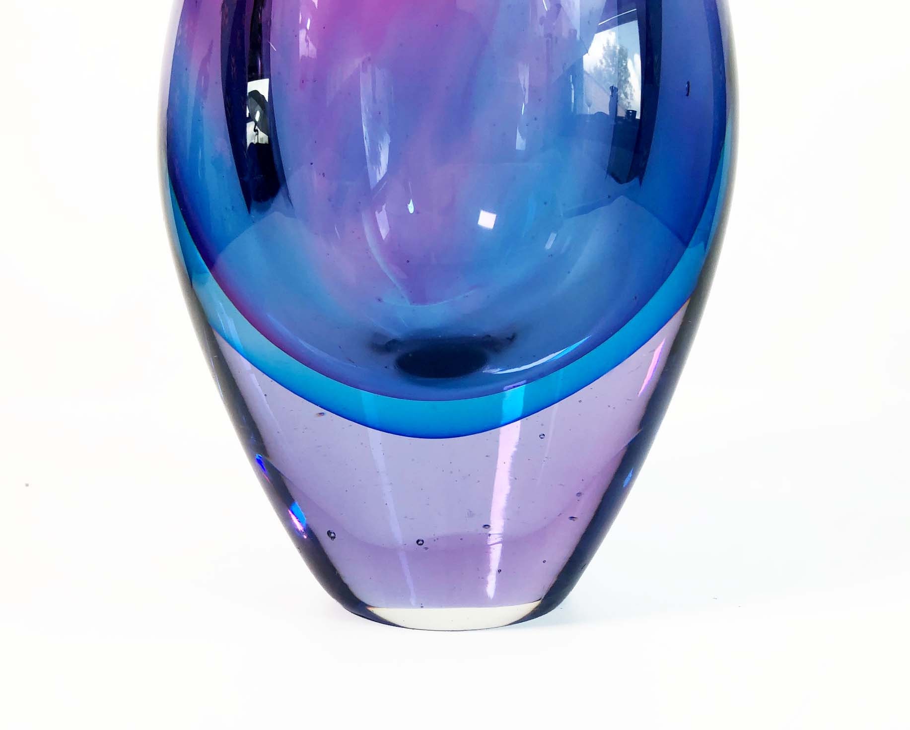 Vintage Art Glass Vase - Iridescent Purple and Blue Cased Glass Vase ...