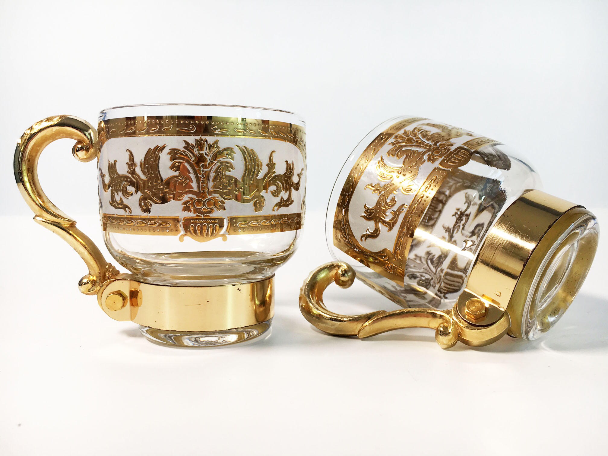 Vintage Gold Glass Coffee Mugs - Set of 4 Clear Dragon Design Gold ... Vintage Gold Glass Coffee Mugs - Set of 4 Clear Dragon Design Gold ...