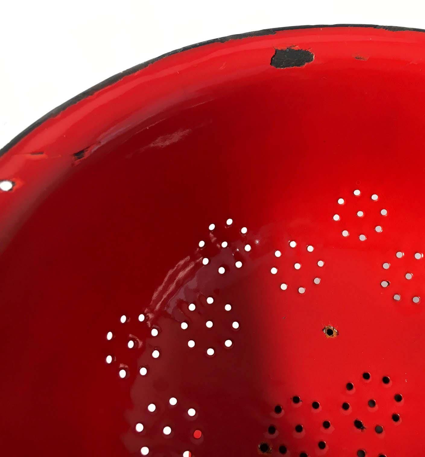 Vintage Enamelware Colander in Bright Red and Black Handled Strainer ...