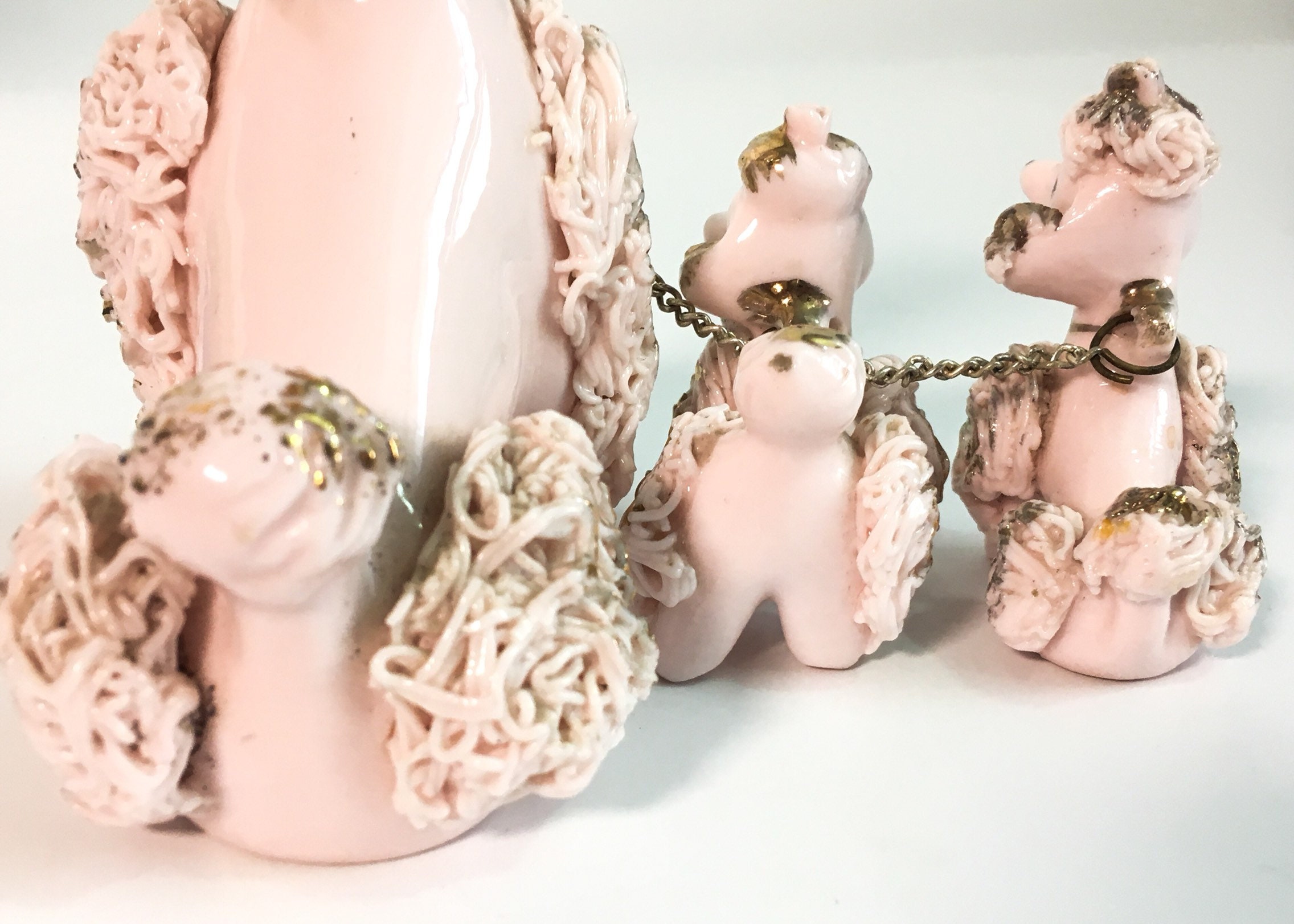 RESERVED for MERLE Vintage Ceramic Pink Poodle Figurines - 3 Kitsch ...