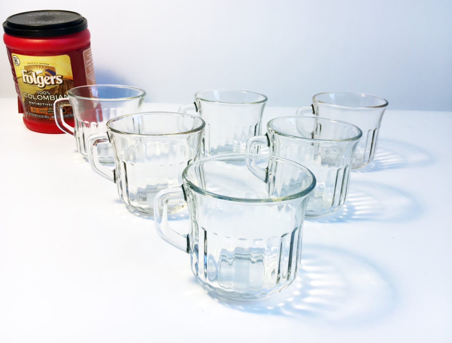 Corning Clear Glass Mugs Set with Ribbed Sides - Vintage Set of 6 Glass ...