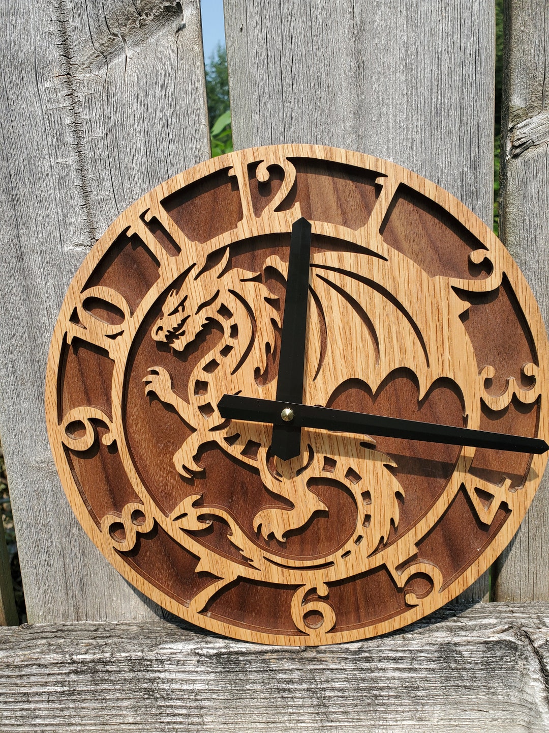 Oak and Walnut Dragon Wall Clock: Fantasy Home Decor - Etsy