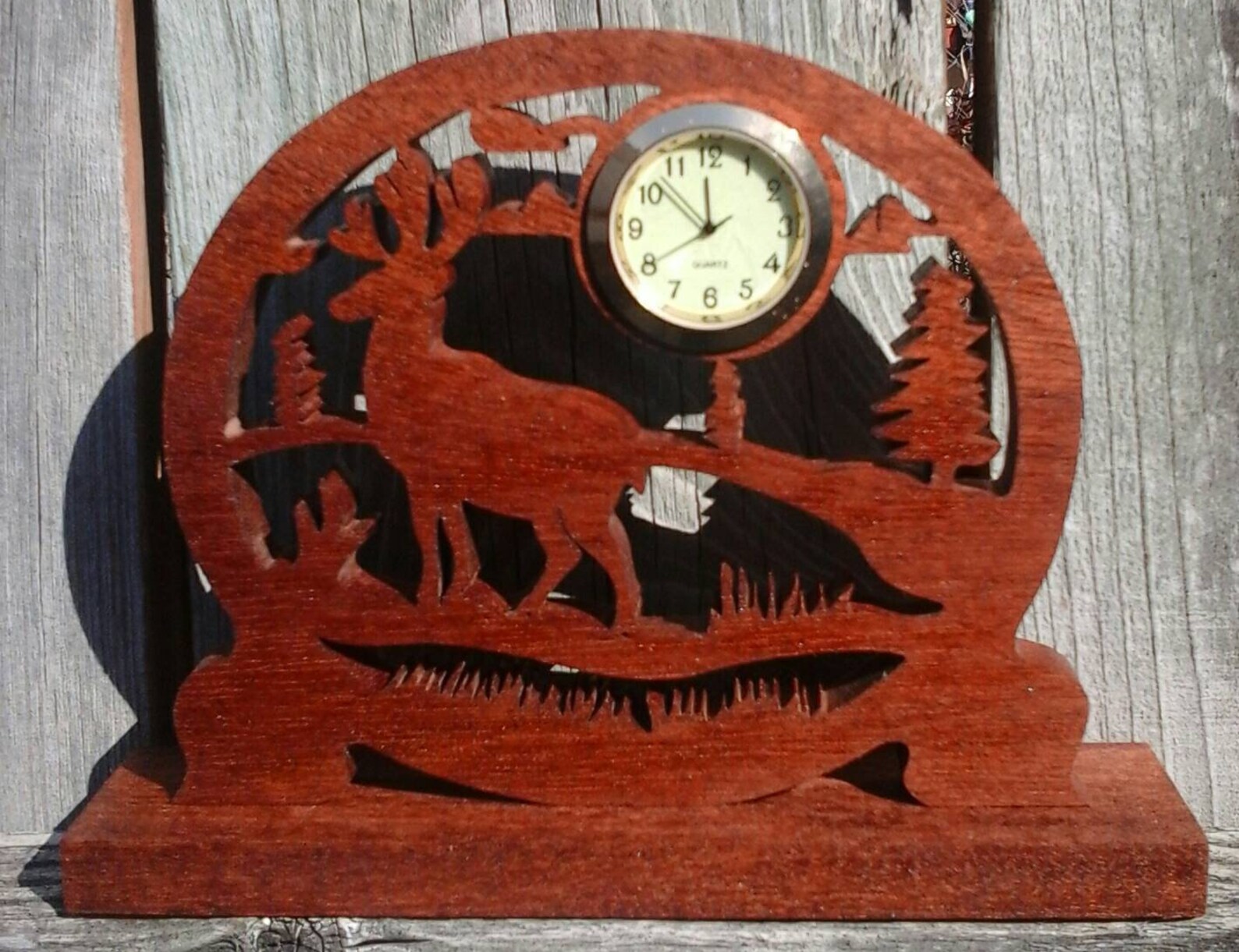 Deer Desk Clock, Deer Hunter Gift, Retirement Gift, Wood Clock, Scroll ...