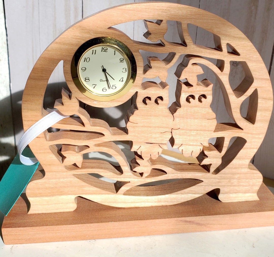 Scroll Saw Owl Desk Clock: Handmade Wood Farmhouse Decor - Etsy