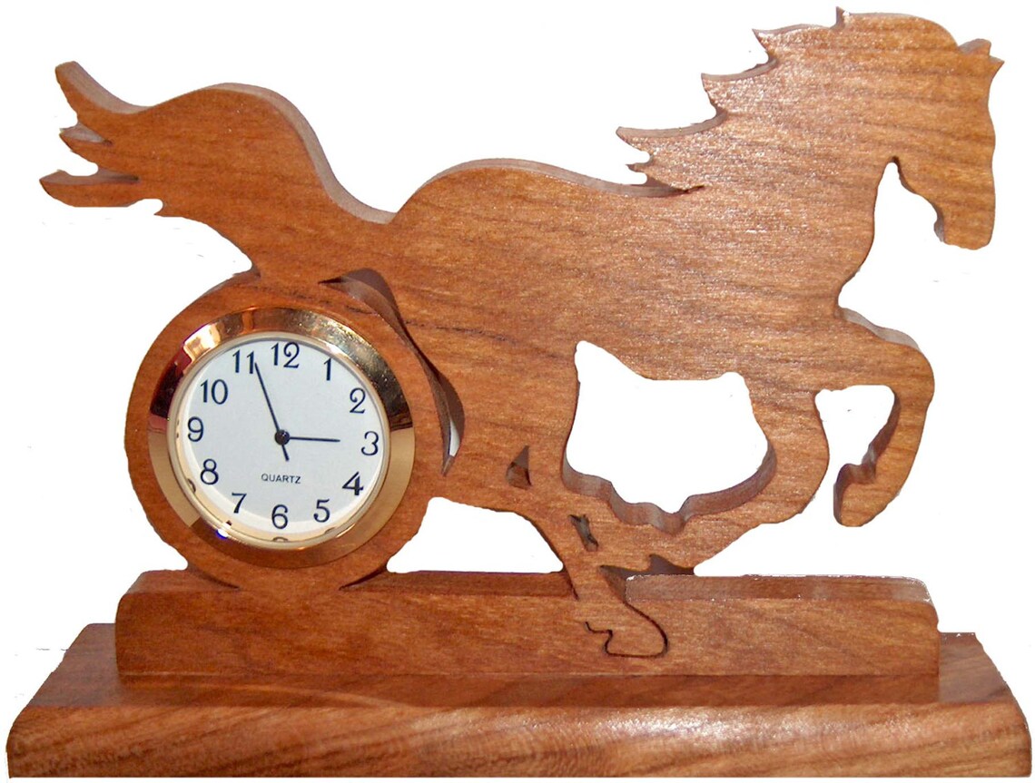 Galloping Horse Wood Desk Clock Home Decor Decorative | Etsy
