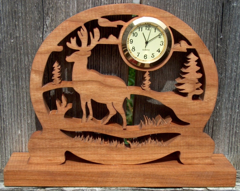 Deer Desk Clock, Deer Hunter Gift, Retirement Gift, Wood Clock, Scroll ...