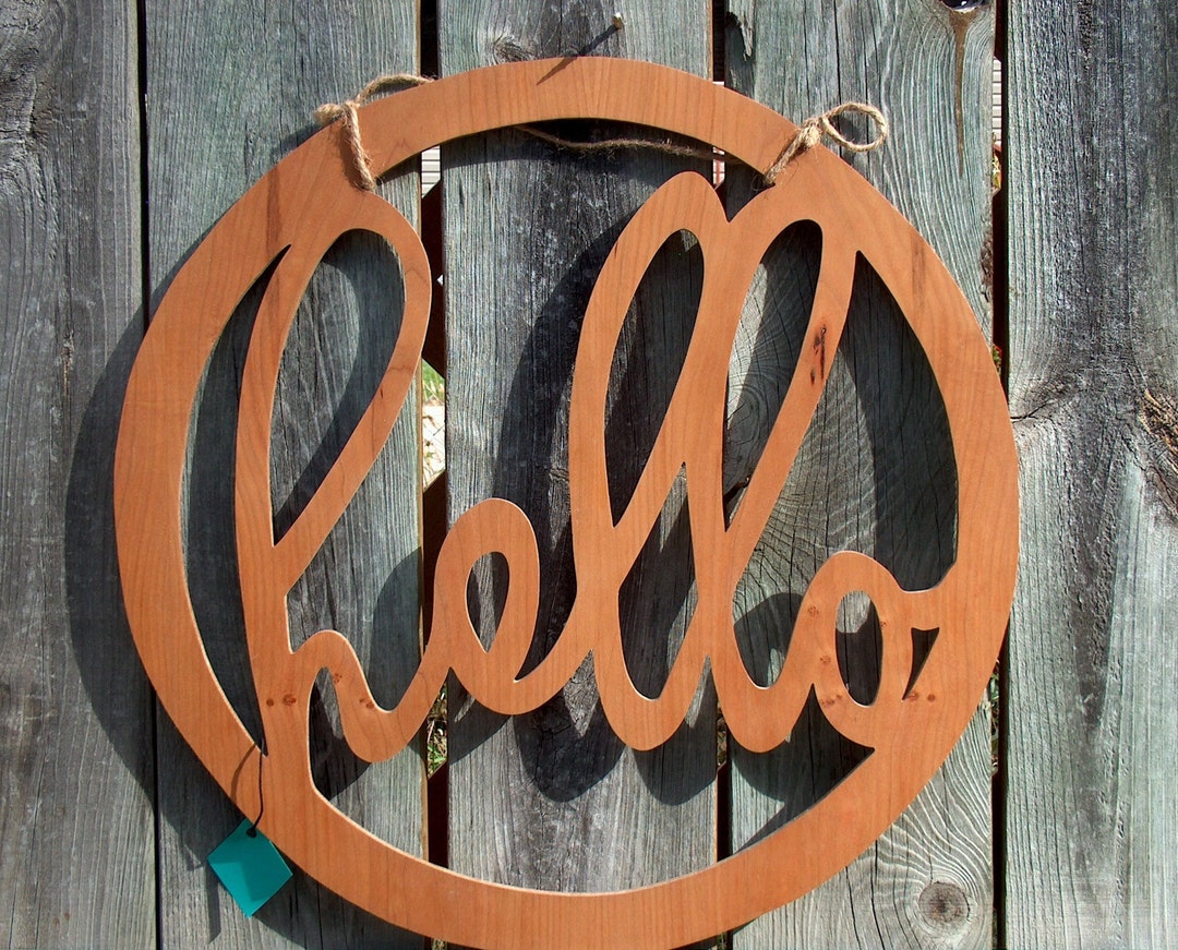 Modern Farmhouse Wall Decor, Wood Script Hello Sign, Hello Door Decor ...