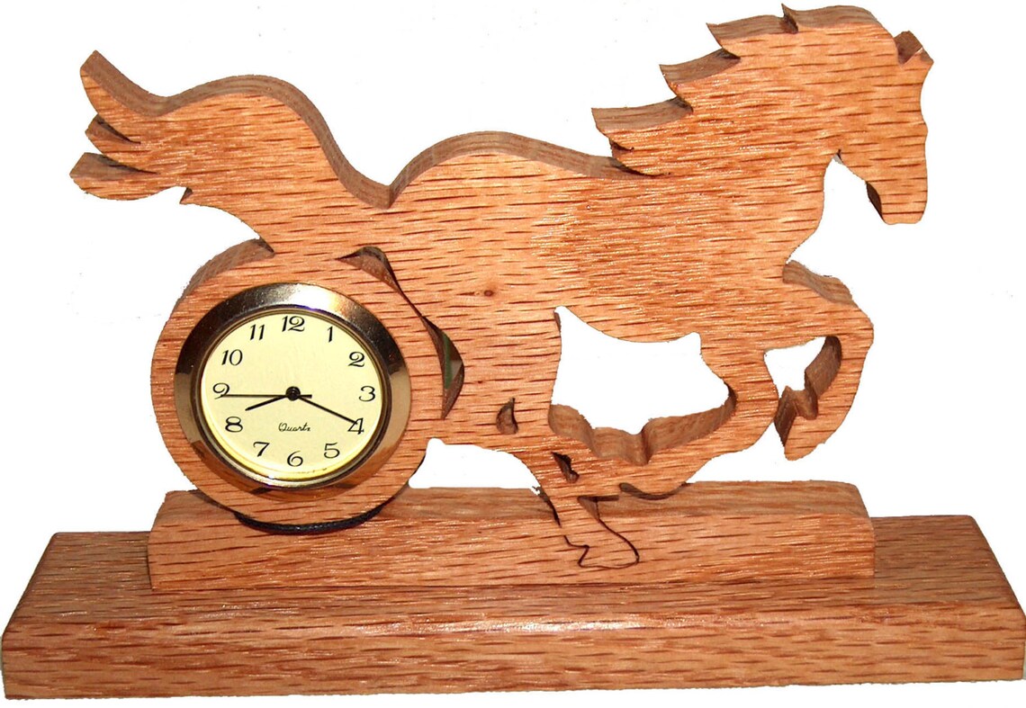 Galloping Horse Wood Desk Clock Home Decor Decorative | Etsy