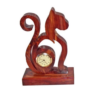 Cat Desk Clock With Scroll Saw Design Cedar, Cherry, Walnut, Mahogany ...