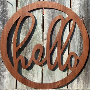 Modern Farmhouse Wall Decor, Wood Script Hello Sign, Hello Door Decor ...