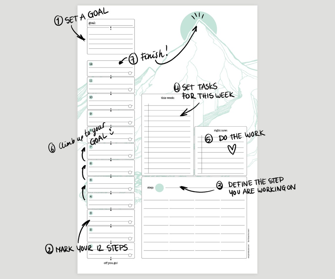 Goal Planner Reach Your Goal in 12 Steps Printable Download - Etsy
