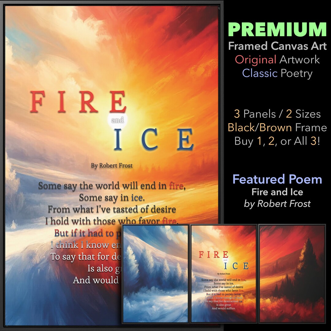 Framed Canvas Wall Art Set Robert Frost Fire and Ice Contemporary Wall ...