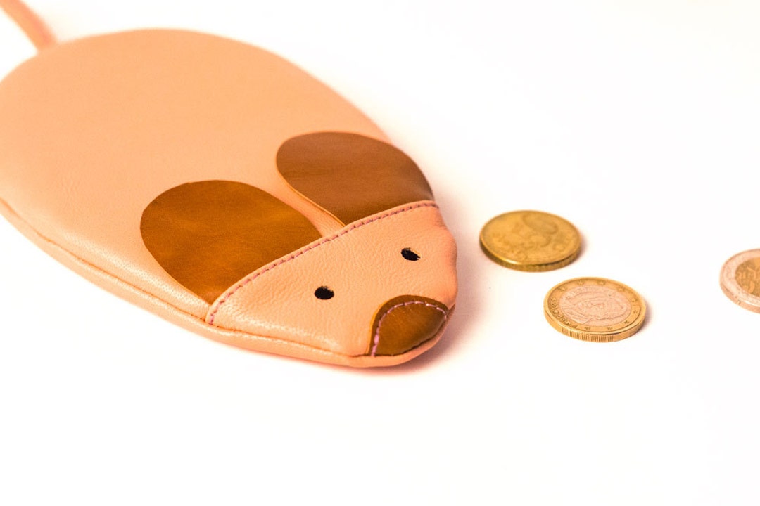 Mouse Coin Purse Genuine Leather Mouse Case Cosmetic Zipper Pouch ...