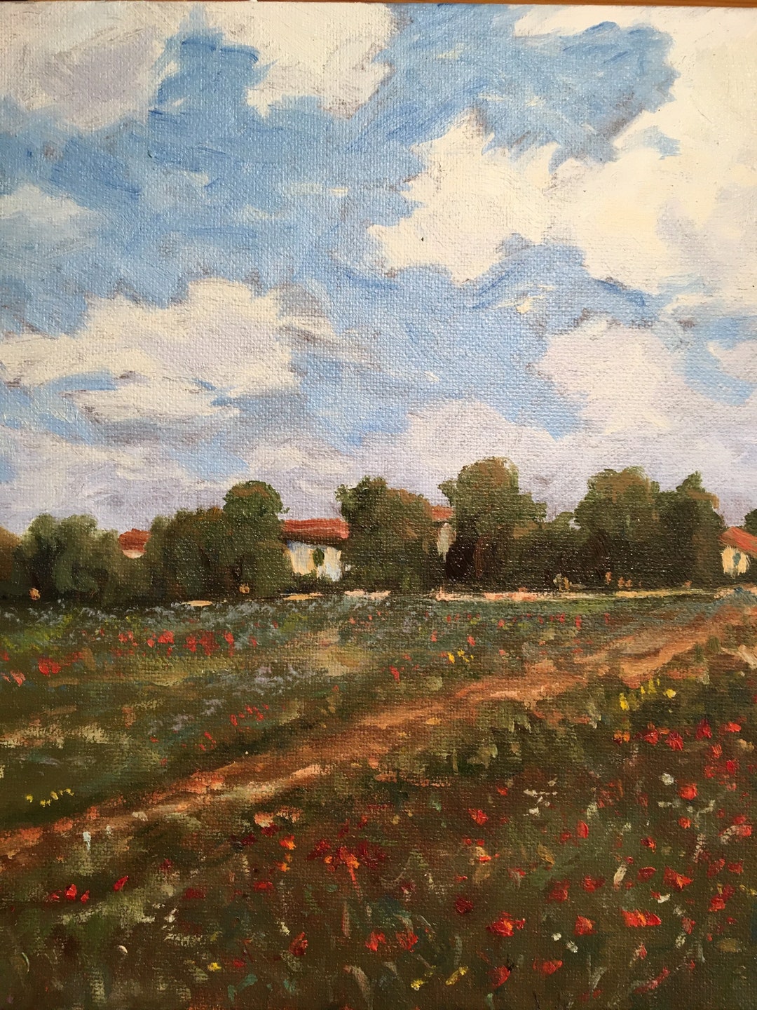 ORIGINAL Oil Painting, Tuscany, Italy, Red Tile Roof, Italian Landscape ...